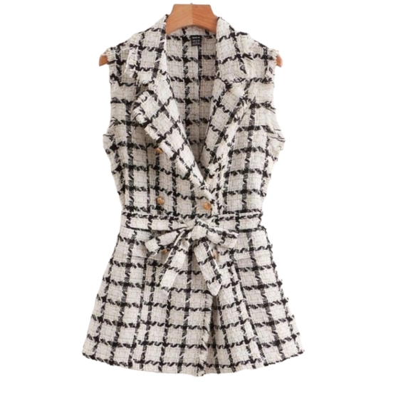 Unbranded | Jackets & Coats | Blackwhite Plaid Frayed Edge Tweed Double ...